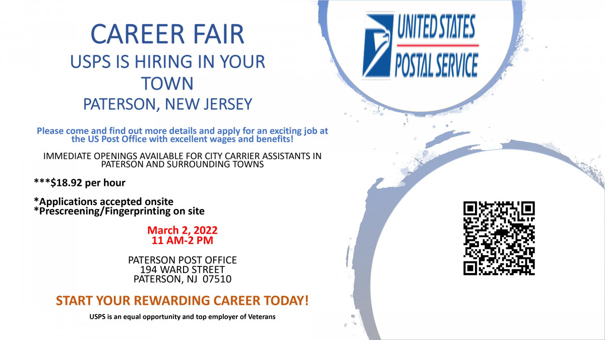 USPS CAREER FAIR PATERSON 3-2-2022 - Passaic County One Stop Career Center